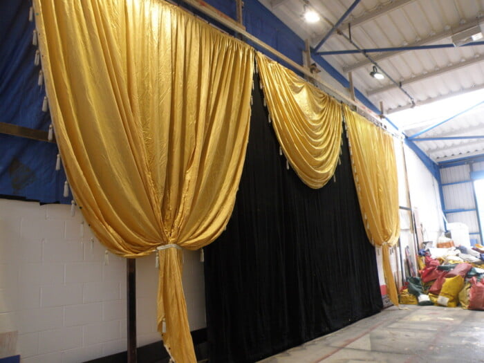 Gold Swags Three Pieces Canvas Theatre Backcloth | Thoroughly Theatre