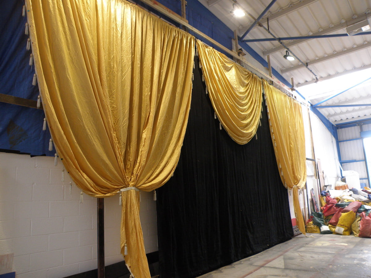 Gold Swags Three Pieces Canvas Theatre Backcloth | Thoroughly Theatre